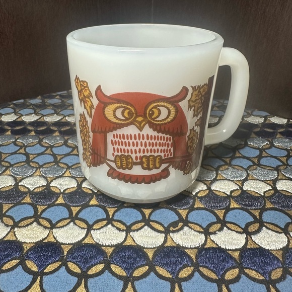 Glasbake | Dining | Vintage Owl Glasbake Milk Glass Coffee Mug Graphics ...